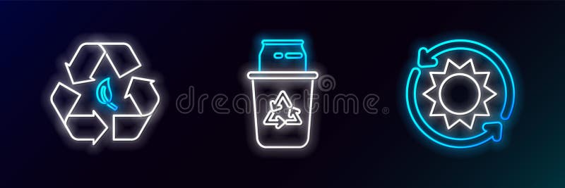 Set Line Solar Energy Panel, Recycle Symbol and Leaf and Bin with ...