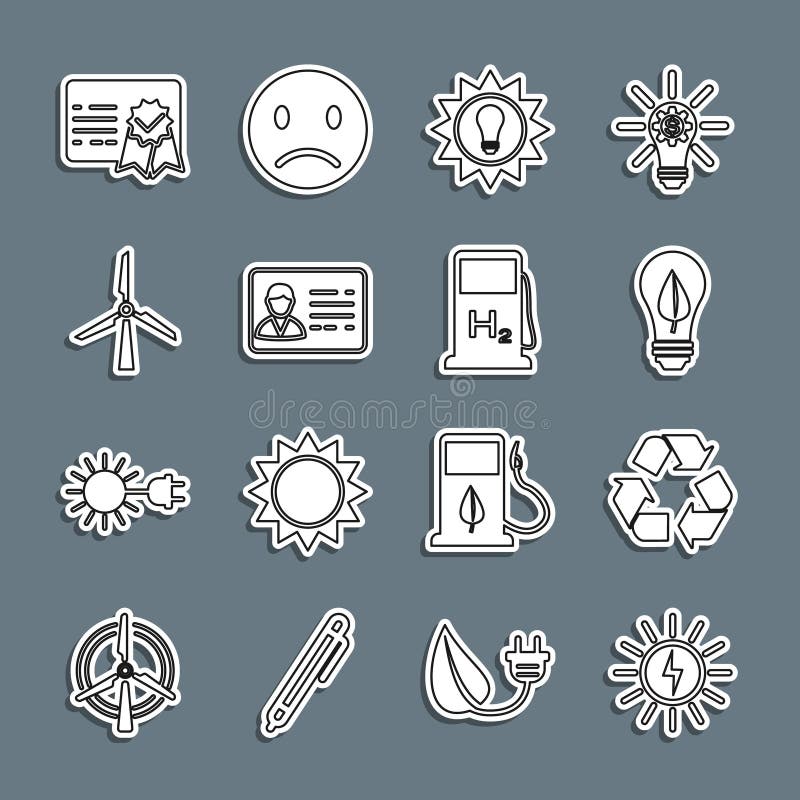 Set Line Solar Energy Panel, Recycle Symbol, Light Bulb with Leaf ...