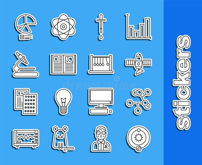 Set Line Solar System, Molecule, Satellite, Pipette, Open Book ...