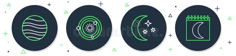 Set Line Solar System, Moon and Stars, Planet Jupiter and Phases ...
