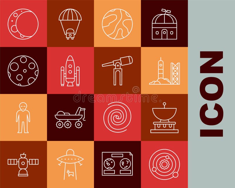 Set Line Solar System, Planet Saturn, Rocket Launch from the Spaceport ...