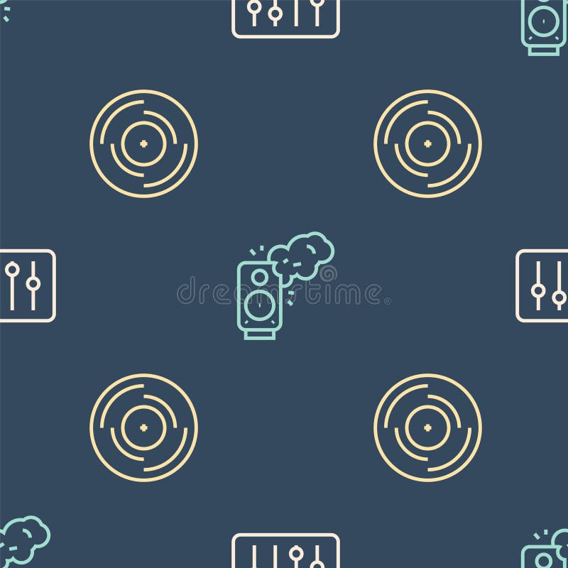 Set Line Sound Mixer Controller, Vinyl Disk and Stereo Speaker on ...