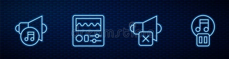 Set Line Speaker Mute, Volume, Drum Machine and Pause Button. Glowing ...