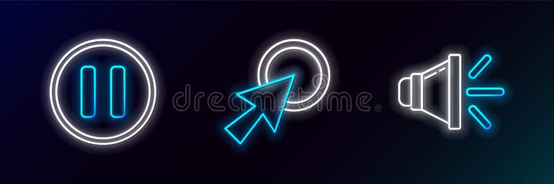 Set Line Speaker Volume, Pause Button and Arrow Cursor Icon. Glowing ... Set Line Speaker Volume, Pause Button and Arrow Cursor Icon. Glowing ...