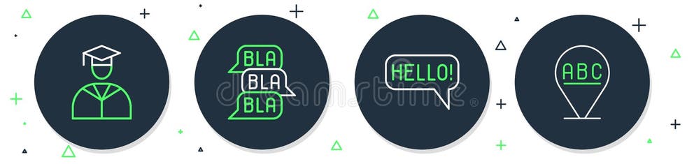 Set Line Speech Bubble Chat, Hello in Different Languages, Graduate and ...