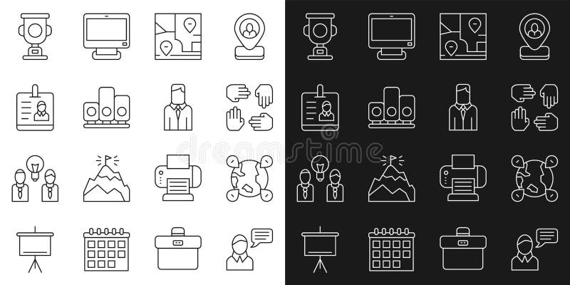 Set Line Speech Bubble Chat, Location on the Globe, Project Team Base ...