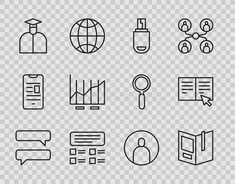 Set Line Speech Bubble Chat, Open Book, USB Flash Drive, Online Quiz ...