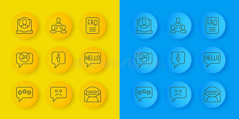 Set Line Speech Bubble Chat, Telephone 24 Hours Support, Information ...