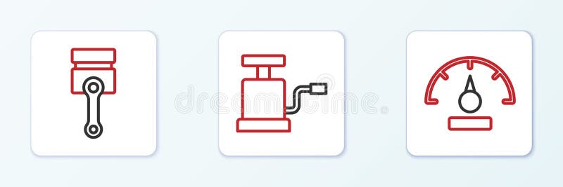 Set Line Speedometer, Engine Piston and Car Air Pump Icon. Vector Stock ...
