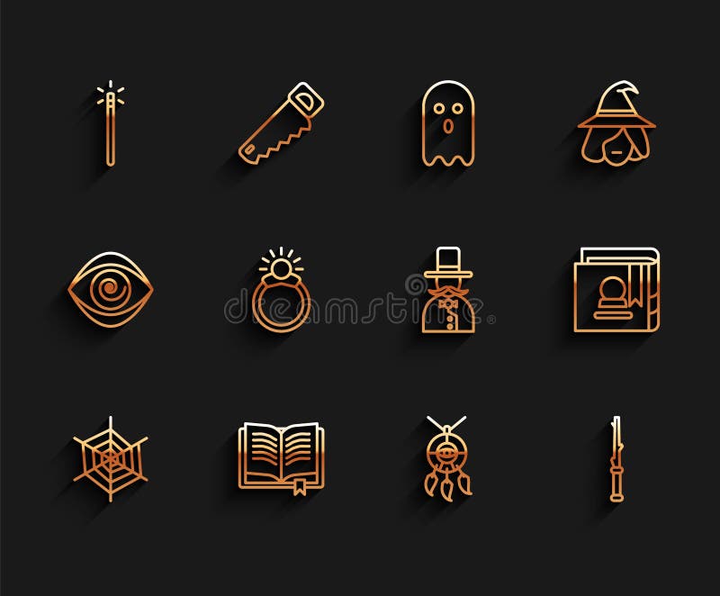 Set Line Spider Web, Ancient Magic Book, Magic Wand, Dream Catcher with ...