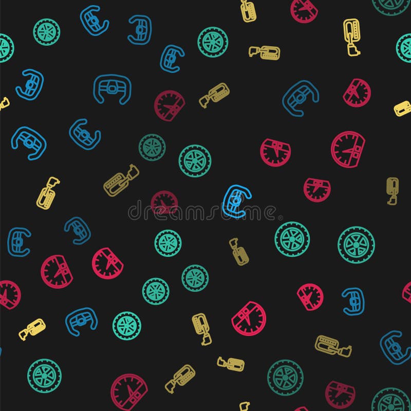 Set Line Sport Steering Wheel, Car, Gear Shifter and Speedometer on ...