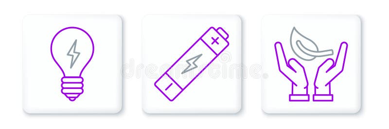 Set Line Sprout in Hand of Environmental Protection, Light Bulb with ...