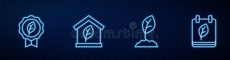 Set Line Sprout, Leaf Eco Symbol, Friendly House and Calendar with ... Set Line Sprout, Leaf Eco Symbol, Friendly House and Calendar with ...