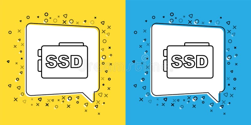 Set Line SSD Card Icon Isolated on Yellow and Blue Background. Solid ...