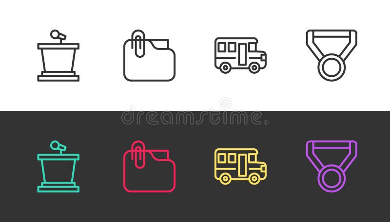 Set Line Stage Stand, Document Folder with Clip, School Bus and Medal ...