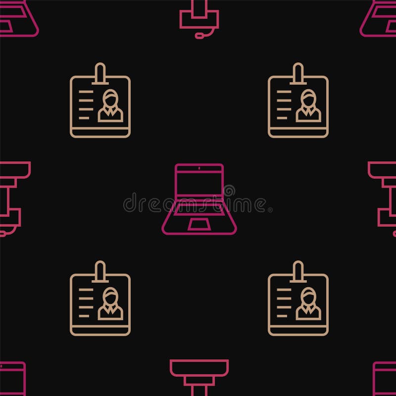 Set Line Stage Stand or Tribune, Identification Badge and Laptop on ...