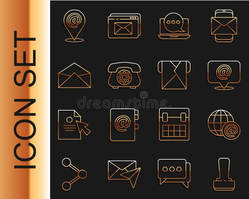 Set Line Stamp, Earth Globe with Mail, Mail and E-mail, Chat Messages ...