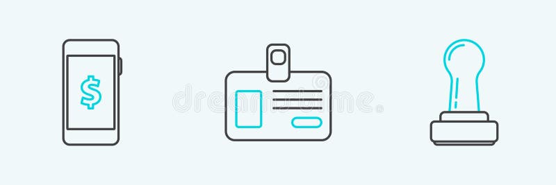 Set Line Stamp, Smartphone with Dollar Symbol and Identification Badge ...