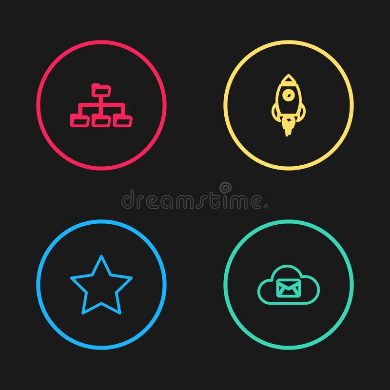 Set Line Star, Cloud Mail Server, Rocket Ship with Fire and Folder Tree ... Set Line Star, Cloud Mail Server, Rocket Ship with Fire and Folder Tree ...
