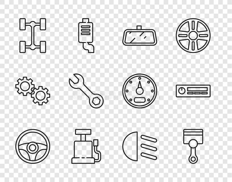 Set Line Steering Wheel, Engine Piston, Car Mirror, Air Pump, Chassis ... Set Line Steering Wheel, Engine Piston, Car Mirror, Air Pump, Chassis ...