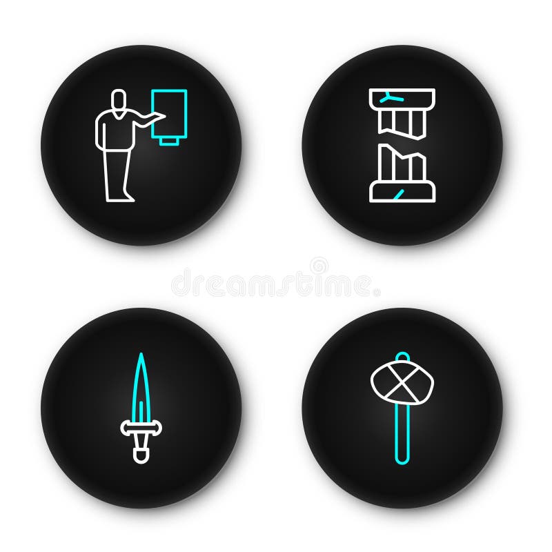 Set Line Stone Age Hammer, Dagger, Broken Ancient Column and Museum ...
