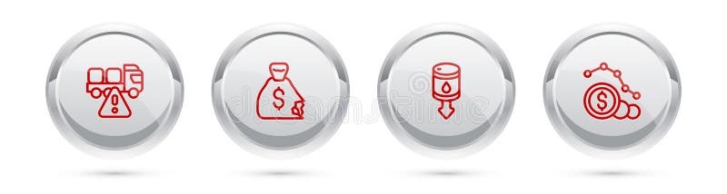 Set Line Stop Delivery Cargo Truck, Money Bag, Drop in Crude Oil Price and Dollar Rate Decrease ...