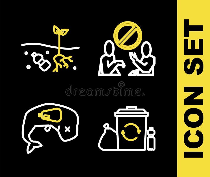 Set Line Stop Plastic Pollution, Recycle Bin with Recycle, Environment ...