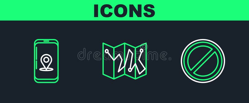 Set Line Stop Sign, Infographic of City Map Navigation and Folded with ...