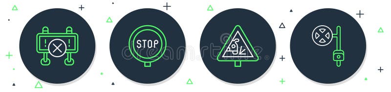 Set Line Stop Sign, Warning Road, Road Barrier and with Camera Icon ...