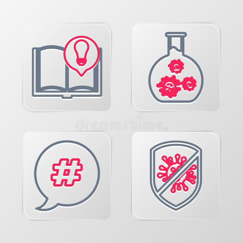 Set Line Stop Virus, Bacteria, Hashtag Speech Bubble, Test Tube with ...