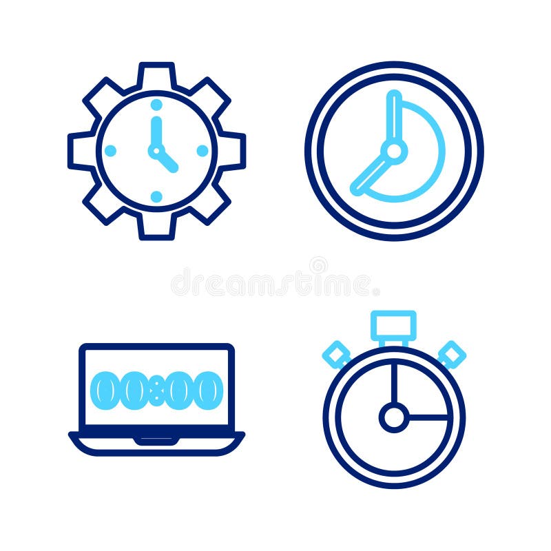Set Line Stopwatch, Clock on Laptop, and Time Management Icon. Vector ... Set Line Stopwatch, Clock on Laptop, and Time Management Icon. Vector ...