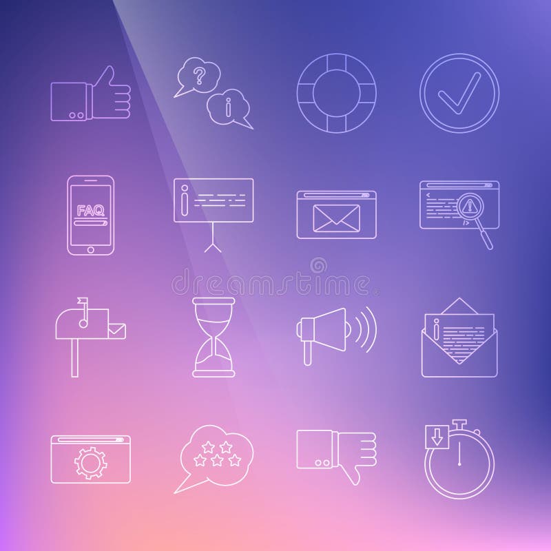 Set Line Stopwatch, Envelope, System Bug Concept, Lifebuoy, Information ... Set Line Stopwatch, Envelope, System Bug Concept, Lifebuoy, Information ...