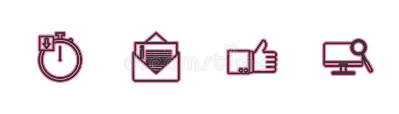 Set Line Stopwatch, Hand Thumb Up, Envelope and Computer Monitor ... Set Line Stopwatch, Hand Thumb Up, Envelope and Computer Monitor ...