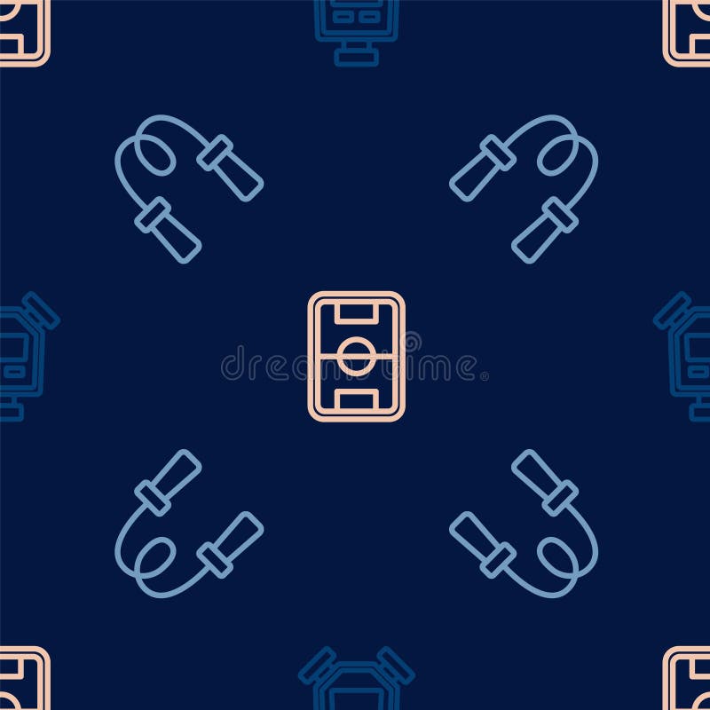 Set Line Stopwatch, Jump Rope and Football Field on Seamless Pattern ...