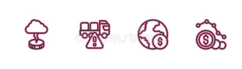 Set Line Storm, Global Economic Crisis, Stop Delivery Cargo Truck and Dollar Rate Decrease Icon ...