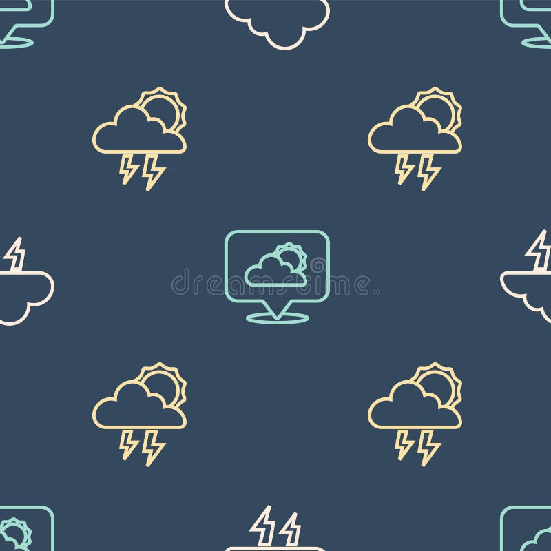 Set Line Storm, and Location Cloud on Seamless Pattern. Vector Stock ...