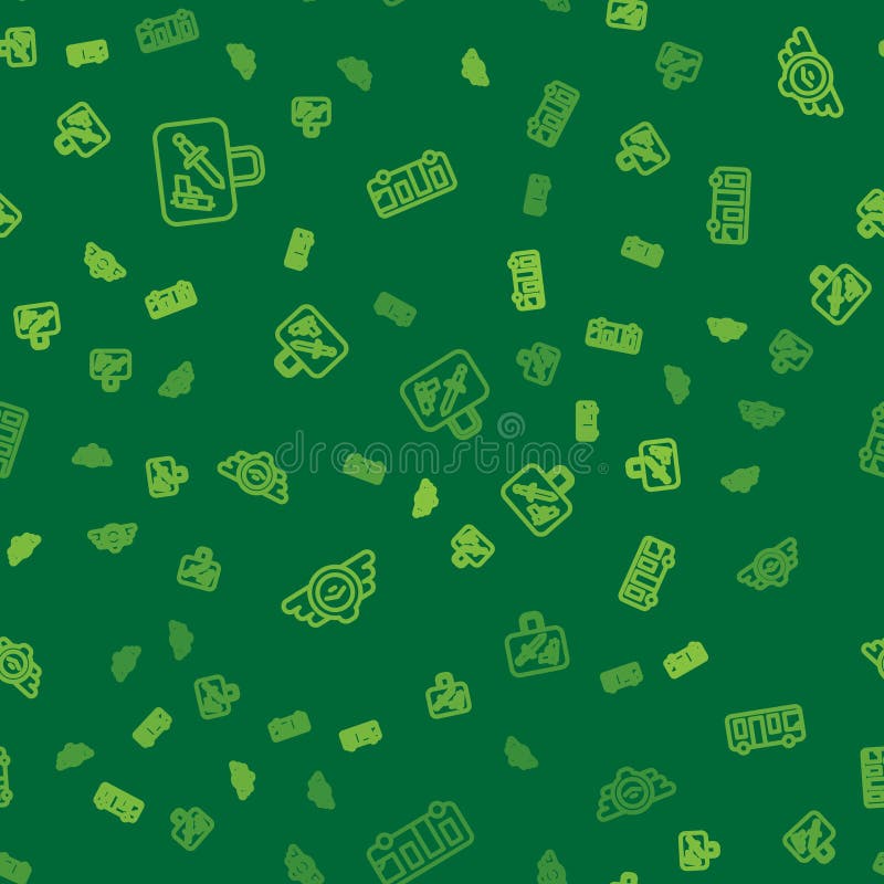 Set Line Suitcase, Aviation Emblem and Airport Bus on Seamless Pattern ...