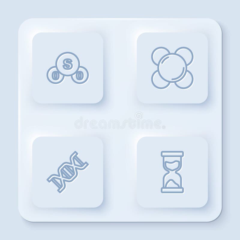 Set Line Sulfur Dioxide SO2, Molecule, DNA Symbol and Old Hourglass ...