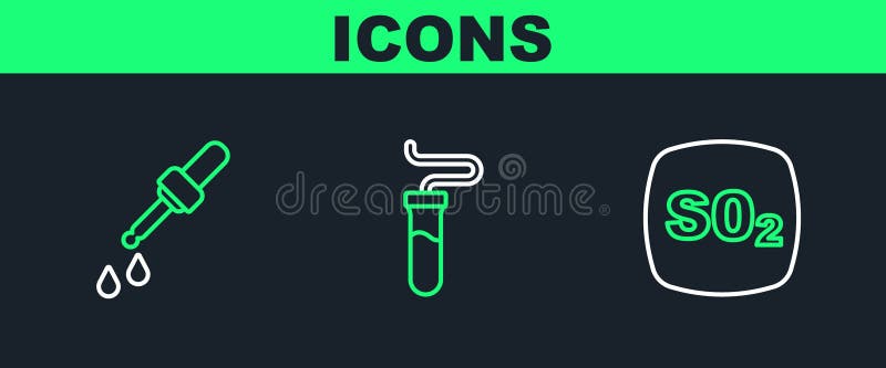 Set Line Sulfur Dioxide SO2, Pipette and Test Tube Icon. Vector Stock ...