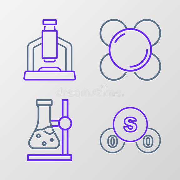 Set Line Sulfur Dioxide SO2, Test Tube Flask on Stand, Molecule and ...