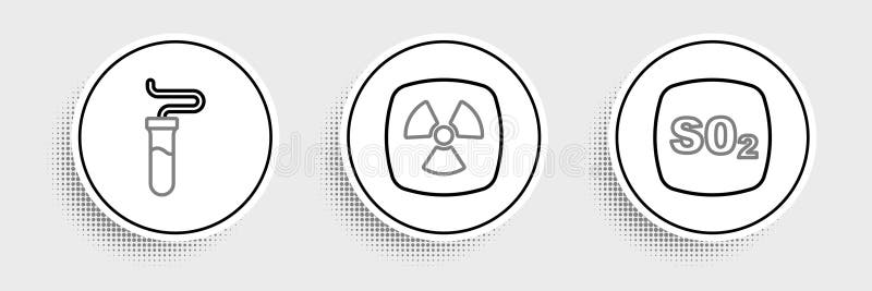 Set Line Sulfur Dioxide SO2, Test Tube and Radioactive Icon. Vector ...