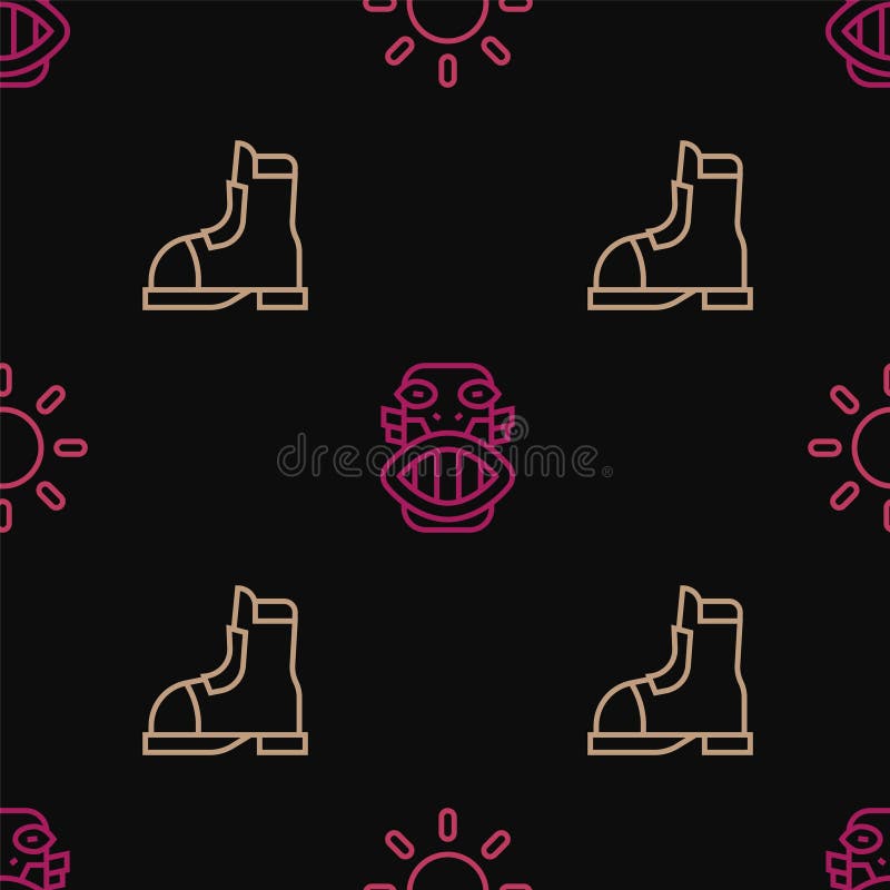Set Line Sun, Hunter Boots and Mexican Mayan or Aztec Mask on Seamless ...