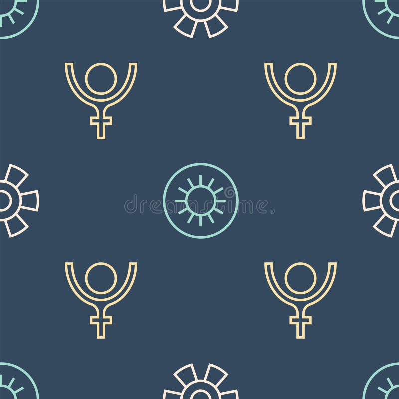 Set Line Sun, Symbol Pluto and on Seamless Pattern. Vector Stock ...