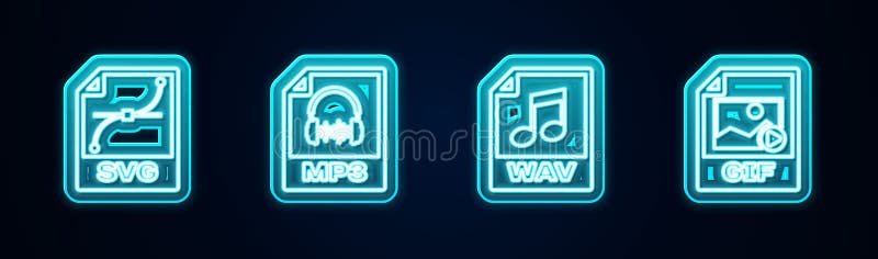 Set Line SVG File Document, MP3, WAV and GIF. Glowing Neon Icon Stock ... Set Line SVG File Document, MP3, WAV and GIF. Glowing Neon Icon Stock ...
