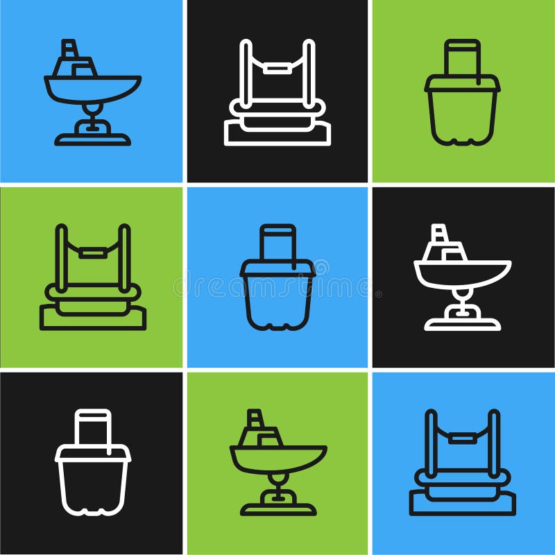 Set Line Swing Boat, Sand Bucket and Bungee Icon. Vector Stock ...