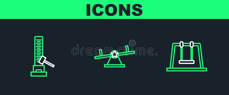 Set Line Swing, High Striker Attraction with Big Hammer and Seesaw Icon ...