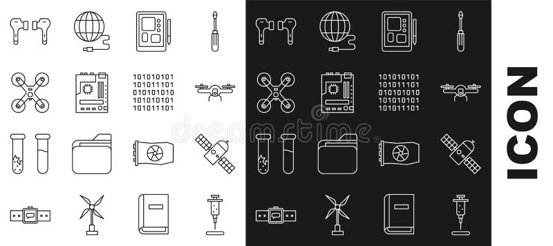 Set Line Syringe, Satellite, Drone Flying, Graphic Tablet, Motherboard ... Set Line Syringe, Satellite, Drone Flying, Graphic Tablet, Motherboard ...