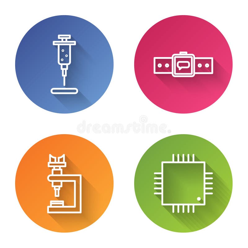 Set Line Syringe, Smartwatch, Microscope and Processor with ... Set Line Syringe, Smartwatch, Microscope and Processor with ...