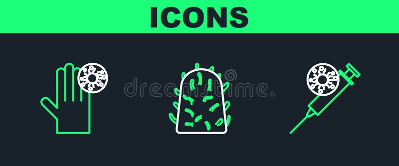 Set Line Syringe and Virus, Hand with and Rabies Icon. Vector Stock ...