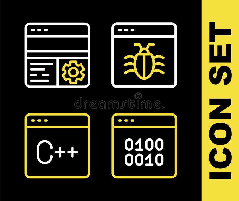 Set Line System Bug, Binary Code, Software and Debugging Icon. Vector ...
